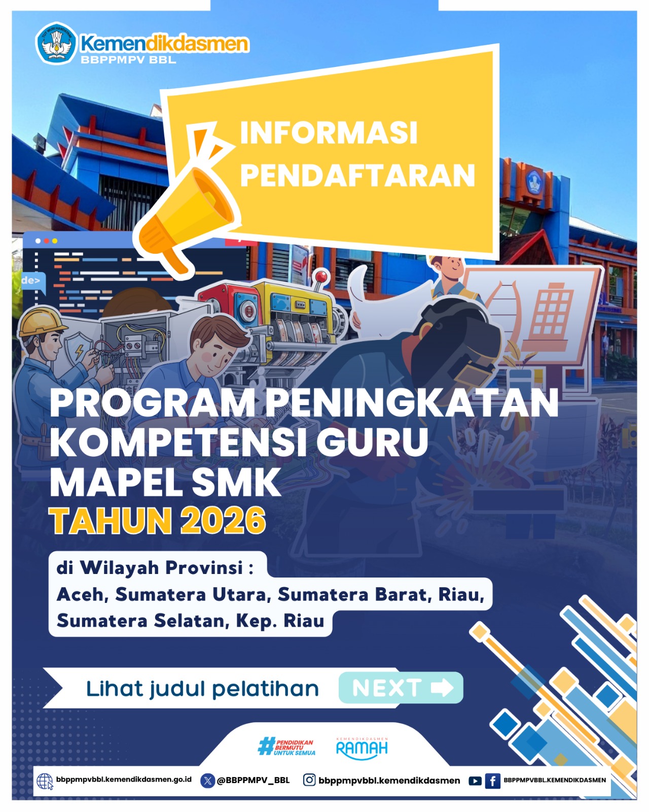 Diklat Peningkatan Kompetensi Guru Mapel SMK Tahun 2026 – BBPPMPV BBL